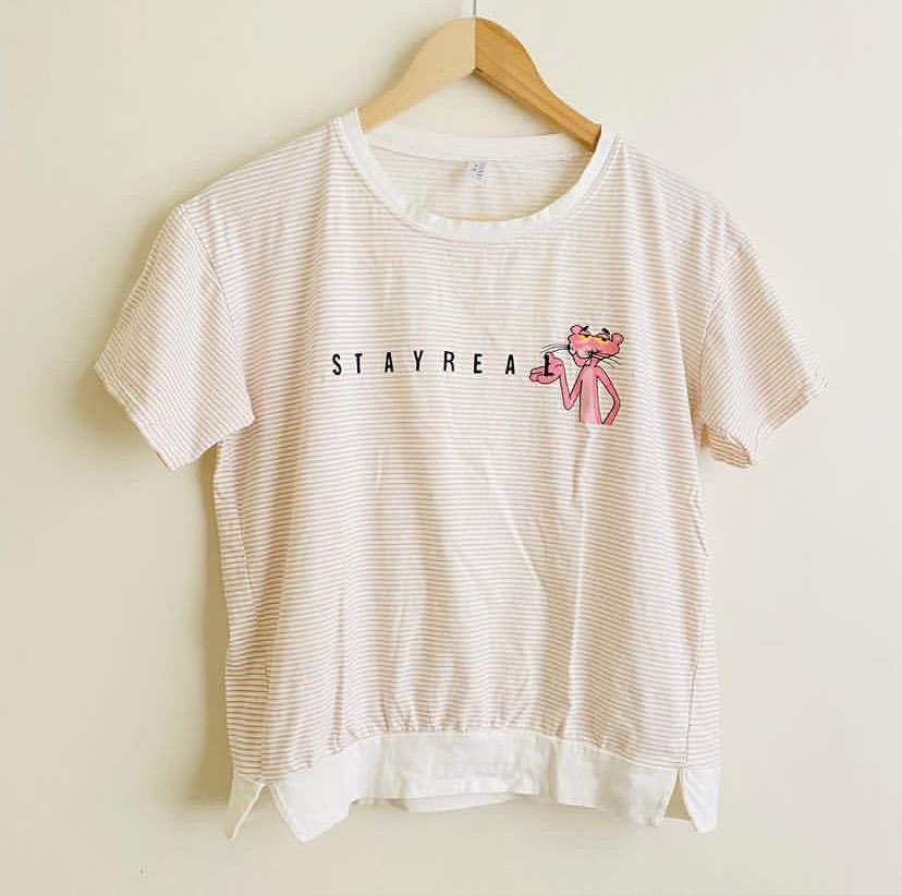 Light Pink Stripes Character Shirt, Women's Fashion, Tops, Shirts on ...