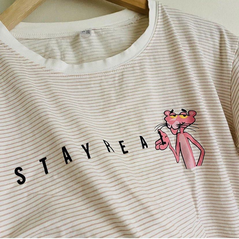 Light Pink Stripes Character Shirt, Women's Fashion, Tops, Shirts on ...