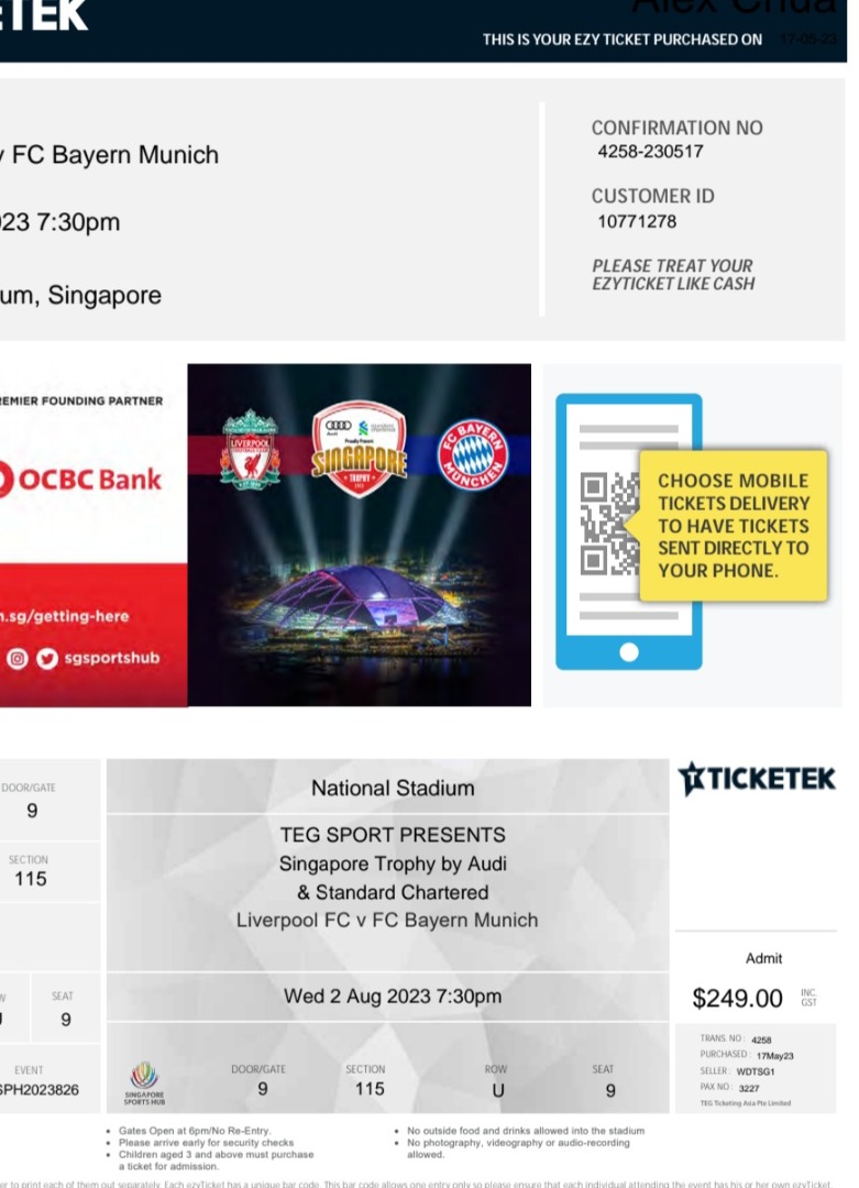Liverpool VS Bayern Ticket, Tickets & Vouchers, Event Tickets on Carousell