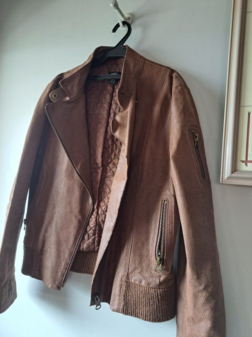 MANGO LEATHER BIKER JACKET, Women's Fashion, Coats, Jackets and ...