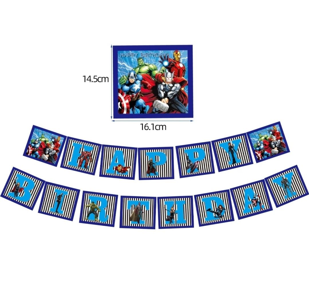Marvel Avengers Happy Birthday Banner Party Decoration Garland Ironman ...