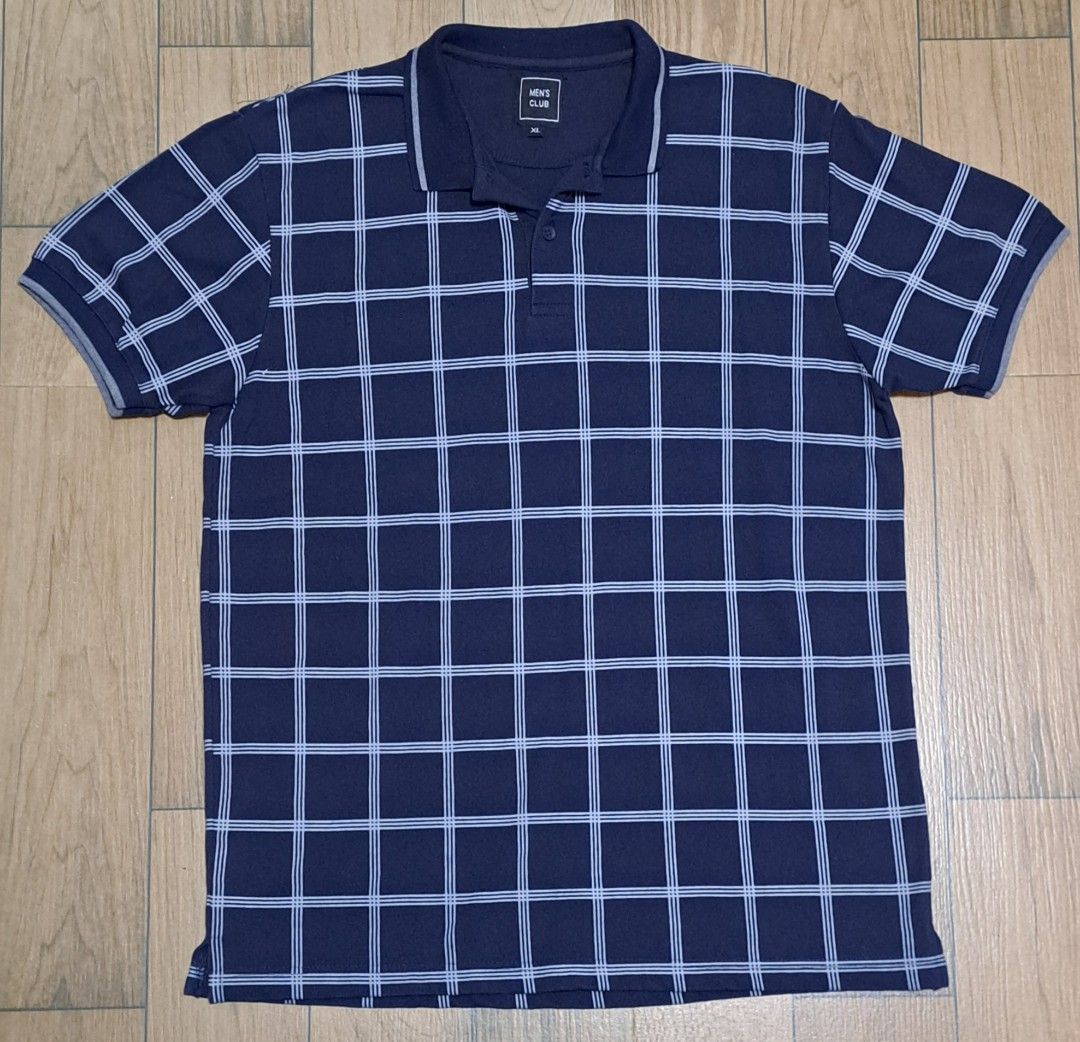 Men's Club Checkered Dark Blue Polo Shirt XL on Carousell