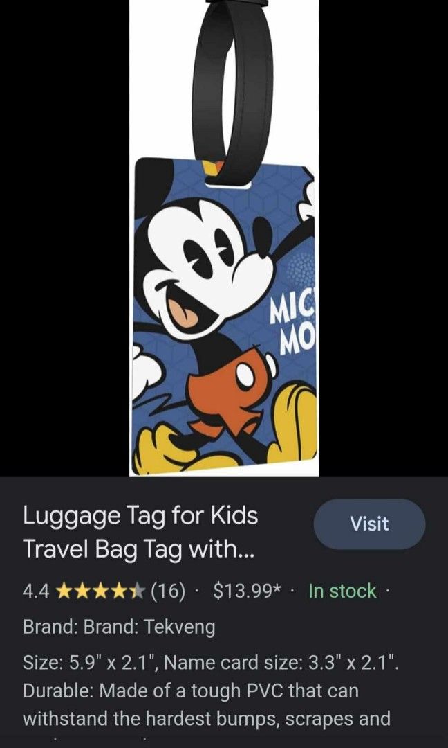 Mickey Mouse luggage/bag tag, Hobbies & Toys, Travel, Travel Essentials ...