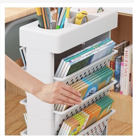 Movable Bookshelf Book Storage Shelf Side Table with wheels Student ...