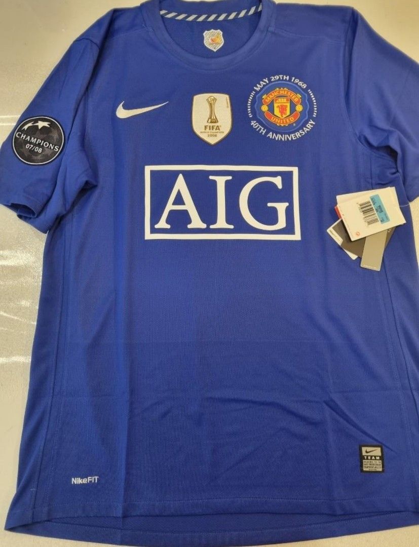Nike Manchester United 2008/2009 40th Anniversary European Champions Rare Blue 3rd Kit w World ...