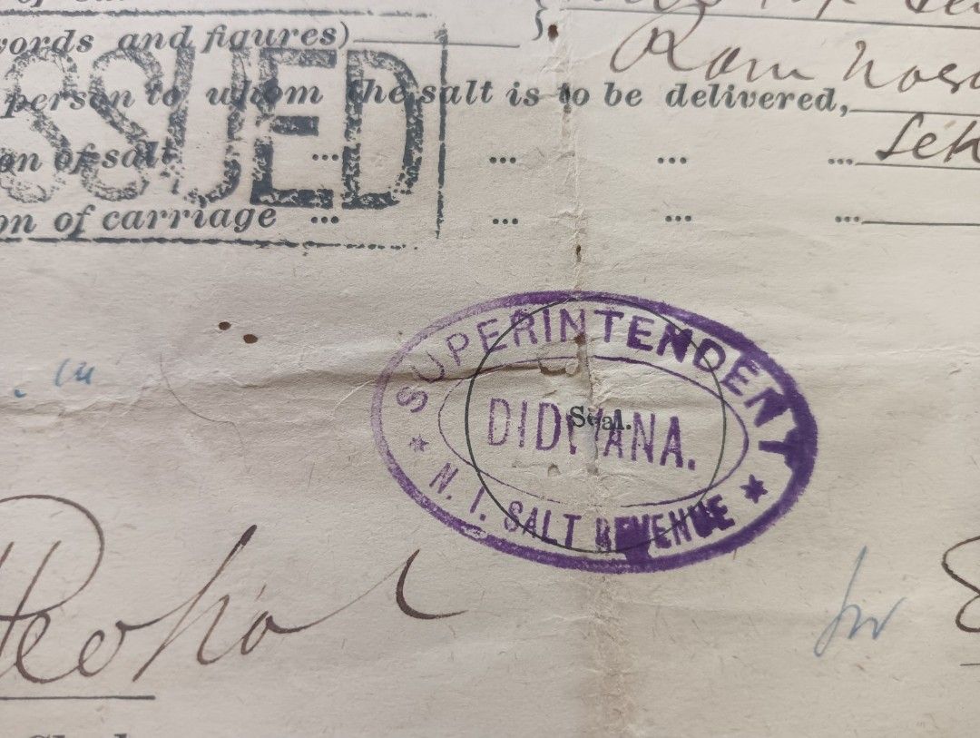 Northern India salt Revenue Department Tax Receipt 1914 at DIDWANA ...