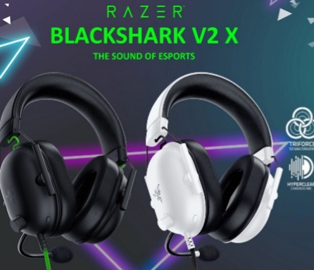 Razer BlackShark V2 X Gaming Headset (Black/White/Green) 7.1 Surround ...