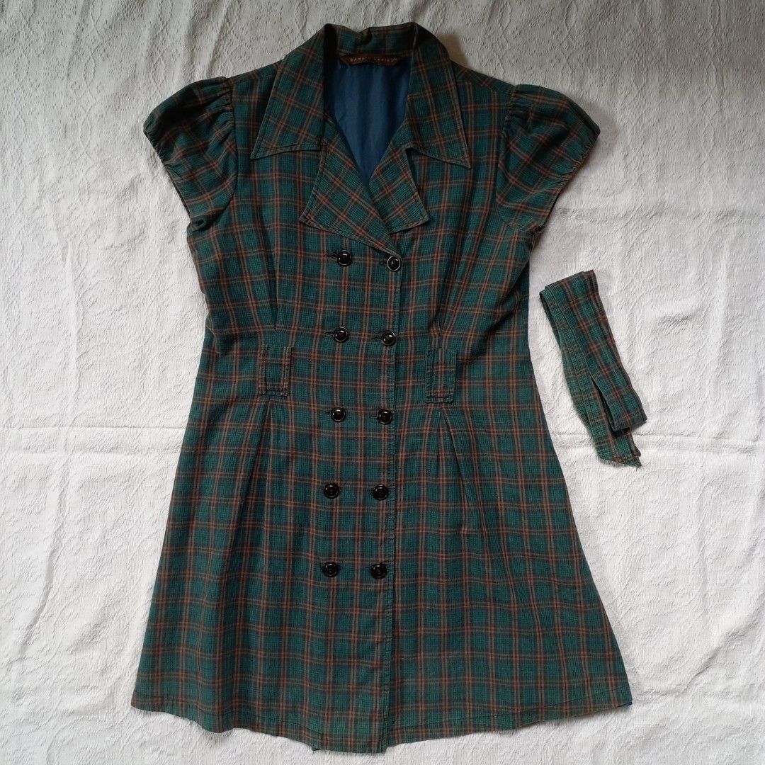 SAMLIN LADIES Green and Brown Checkered Collared Dress XL, Women's ...