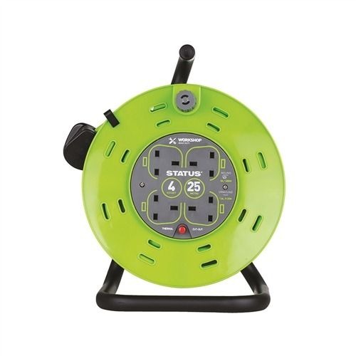 STATUS 4 Socket Cable Reel | 5m Green Extension Lead | 13A with Thermal ...