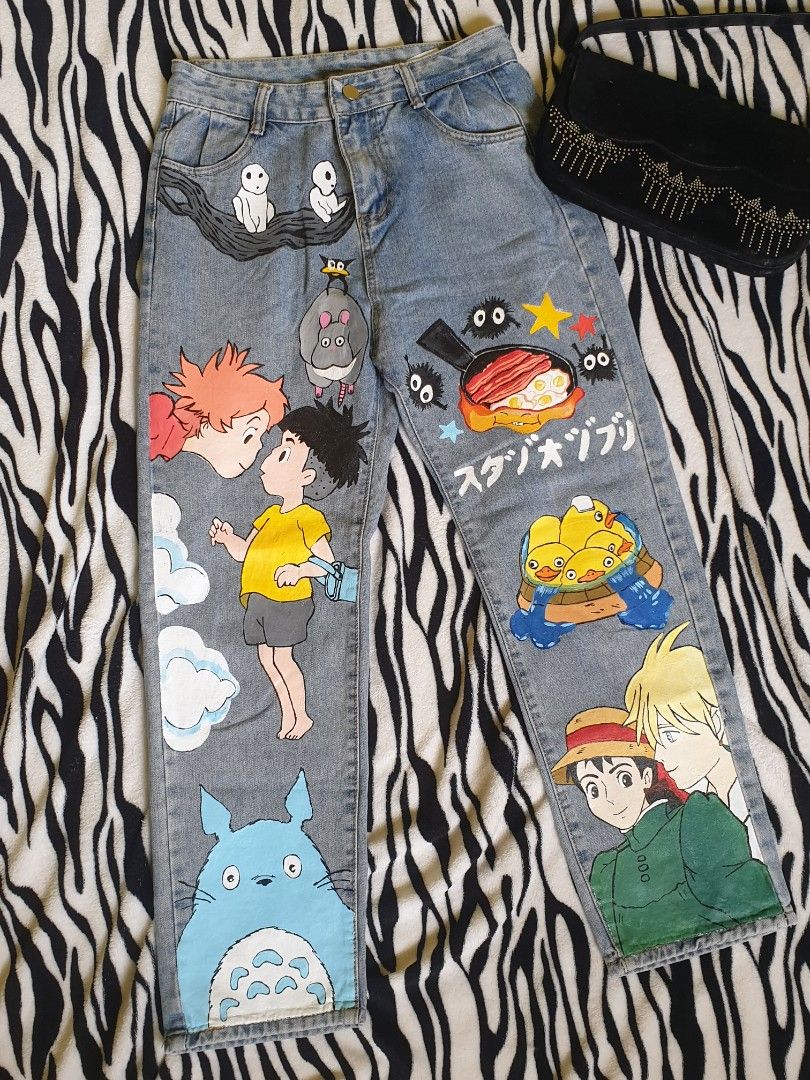 STUDIO GHIBLI ANIME CUSTOM HANDPAINTED BAGGY WIDELEG DENIM PANTS on ...