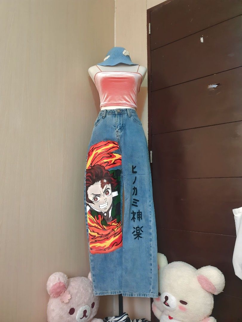 TANJIRO DEMON SLAYER HINOKAMI KAGURA CUSTOM HANDPAINTED BAGGY PANTS ...