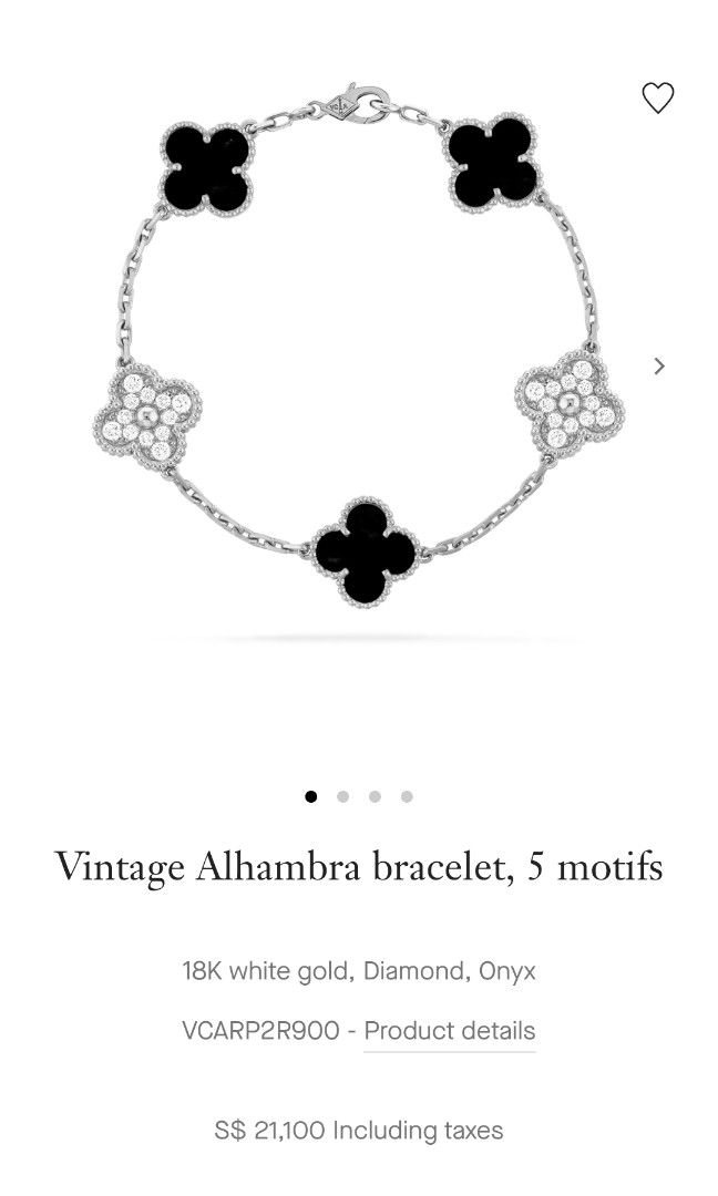 VCA Vintage Alhambra Bracelet Diamond Onyx - Full Set, Women's Fashion ...