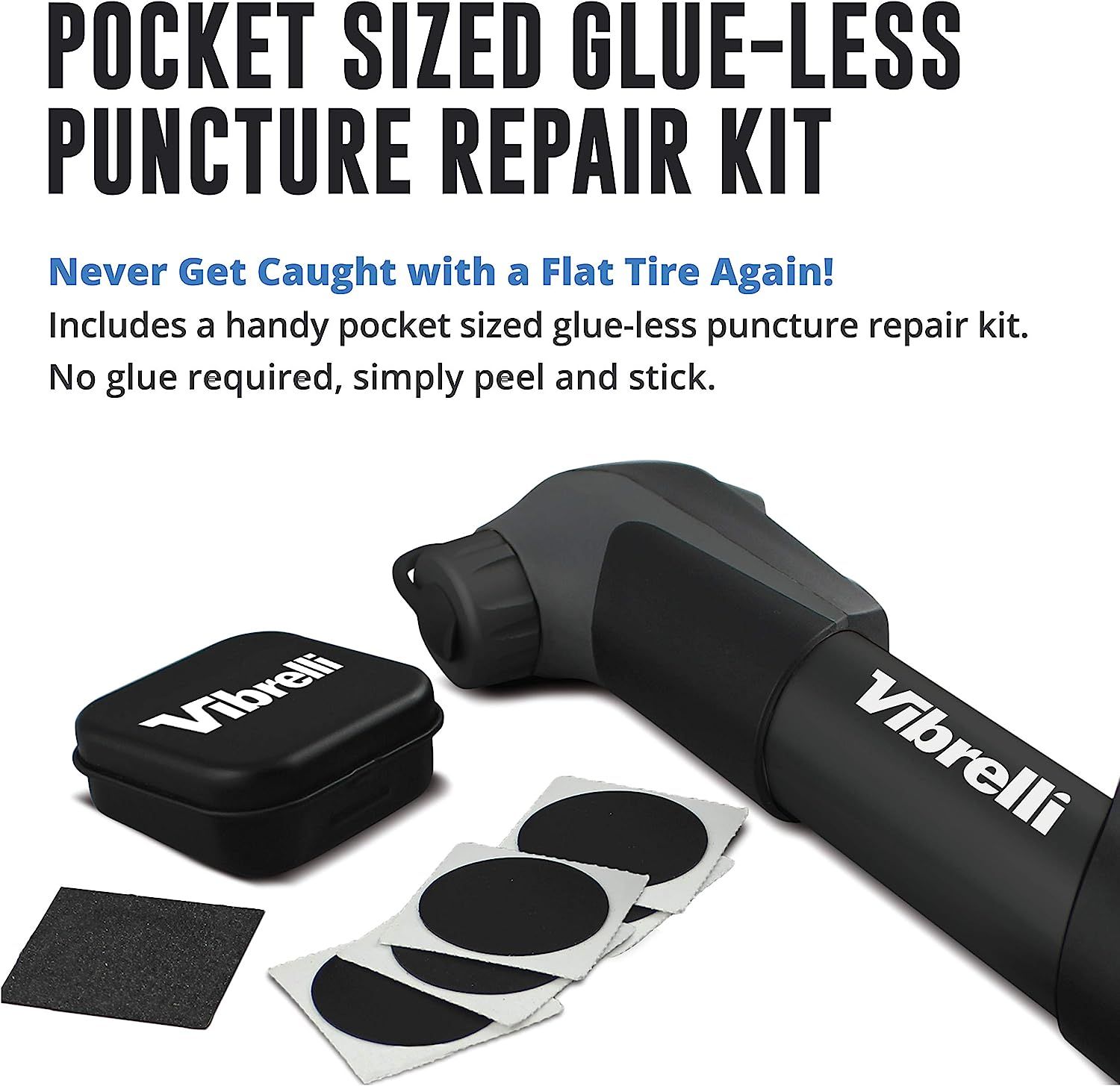 Vibrelli Mini Bike Pump & Glueless Puncture Repair Kit - Fits Presta ...