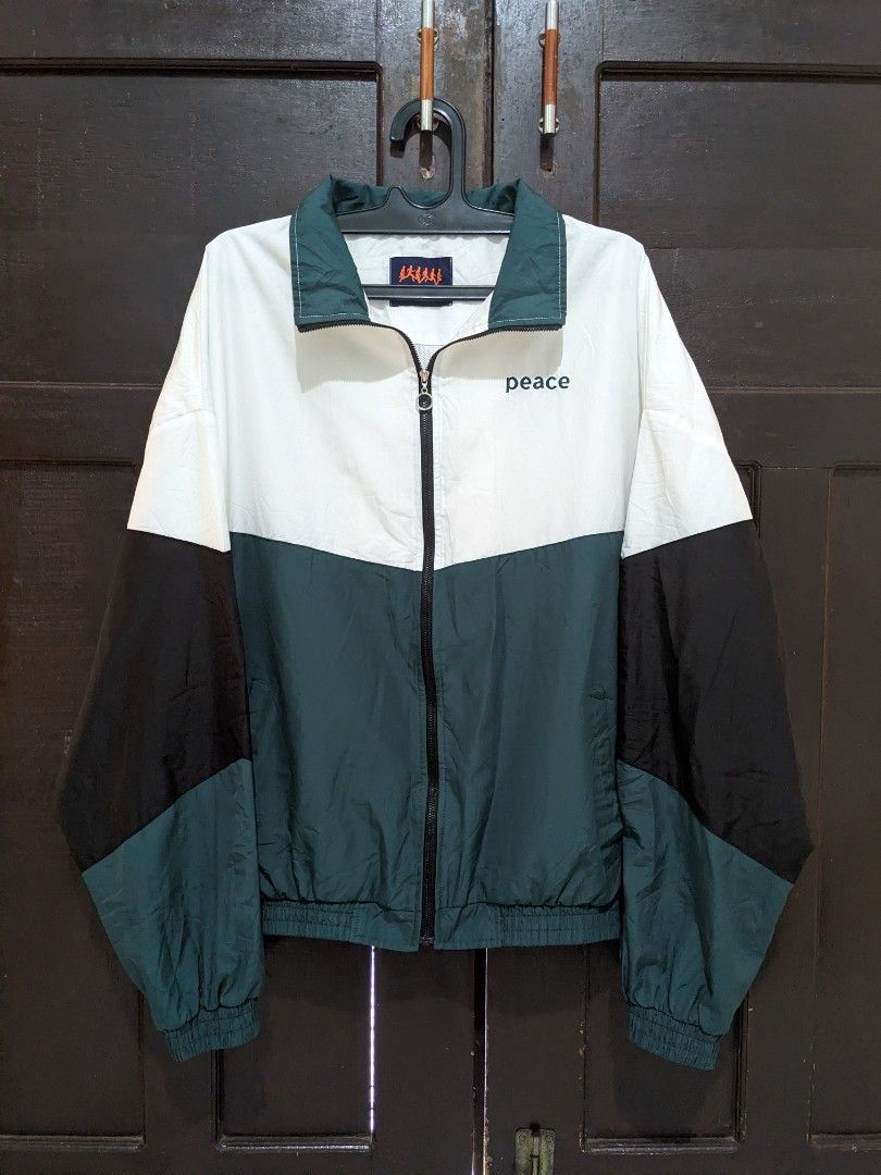 Vintage Colorblock Windbreaker Jacket - Running Peace - 3 Tone Green ...