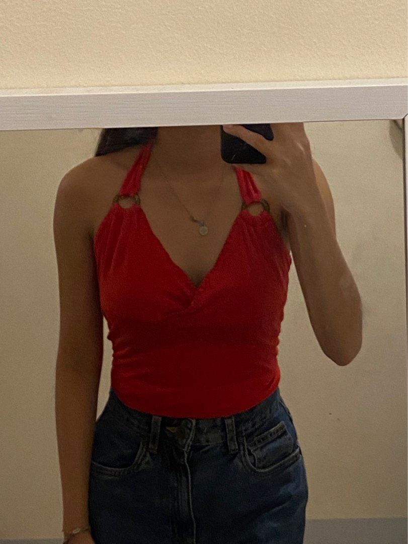 VINTAGE GUESS red halter backless top with details, Women's Fashion ...