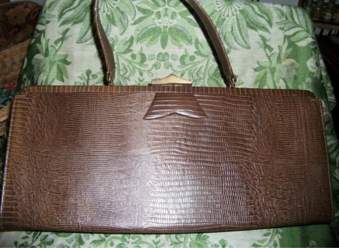 Vintage Lizard Skin Purse with Brass Closure Circa 1950s, Women's ...