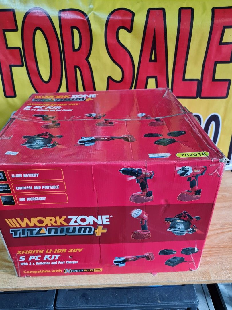 Workzone Titanium 5pcs Cordless Power Tools Set, Commercial ...