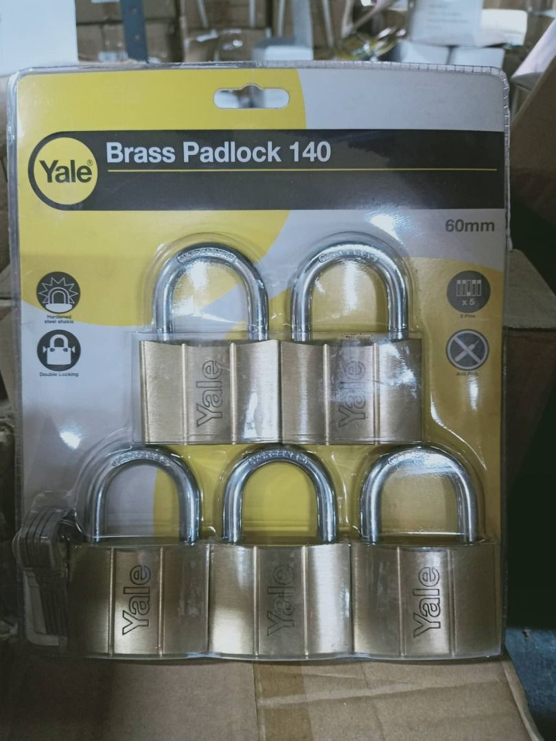 YALE PADLOCKS BRASS PADLOCKS HEAVY DUTY KEYED ALIKE SAME KEY 5 PCS PER SET, Furniture & Home ...
