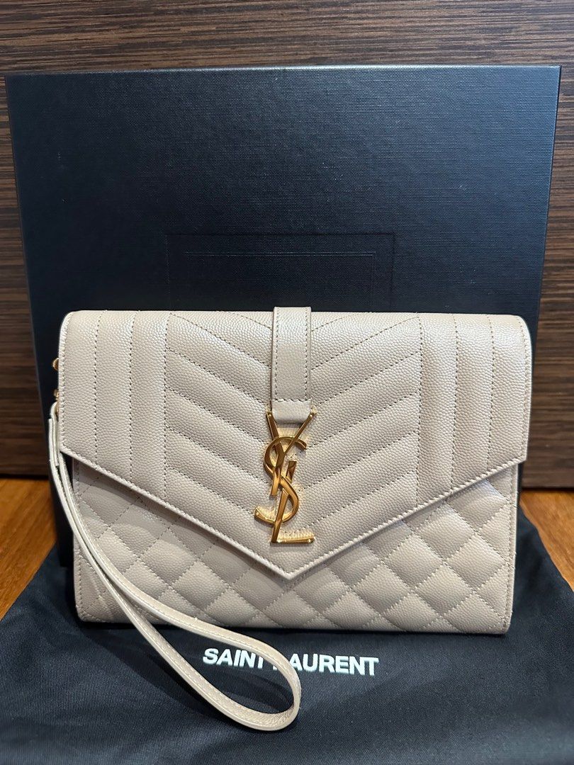 YSL Envelope Flap Pouch in Dark Beige, Luxury, Bags & Wallets on Carousell