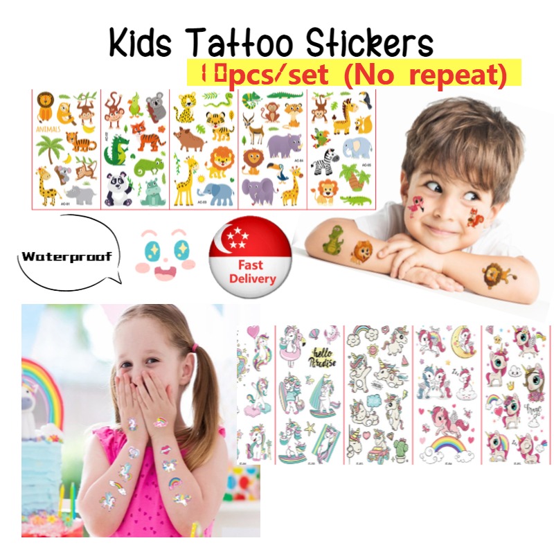 【10pcs/set】Kids Tattoo Stickers Waterproof Cartoon Sticker Set Dinosaur ...