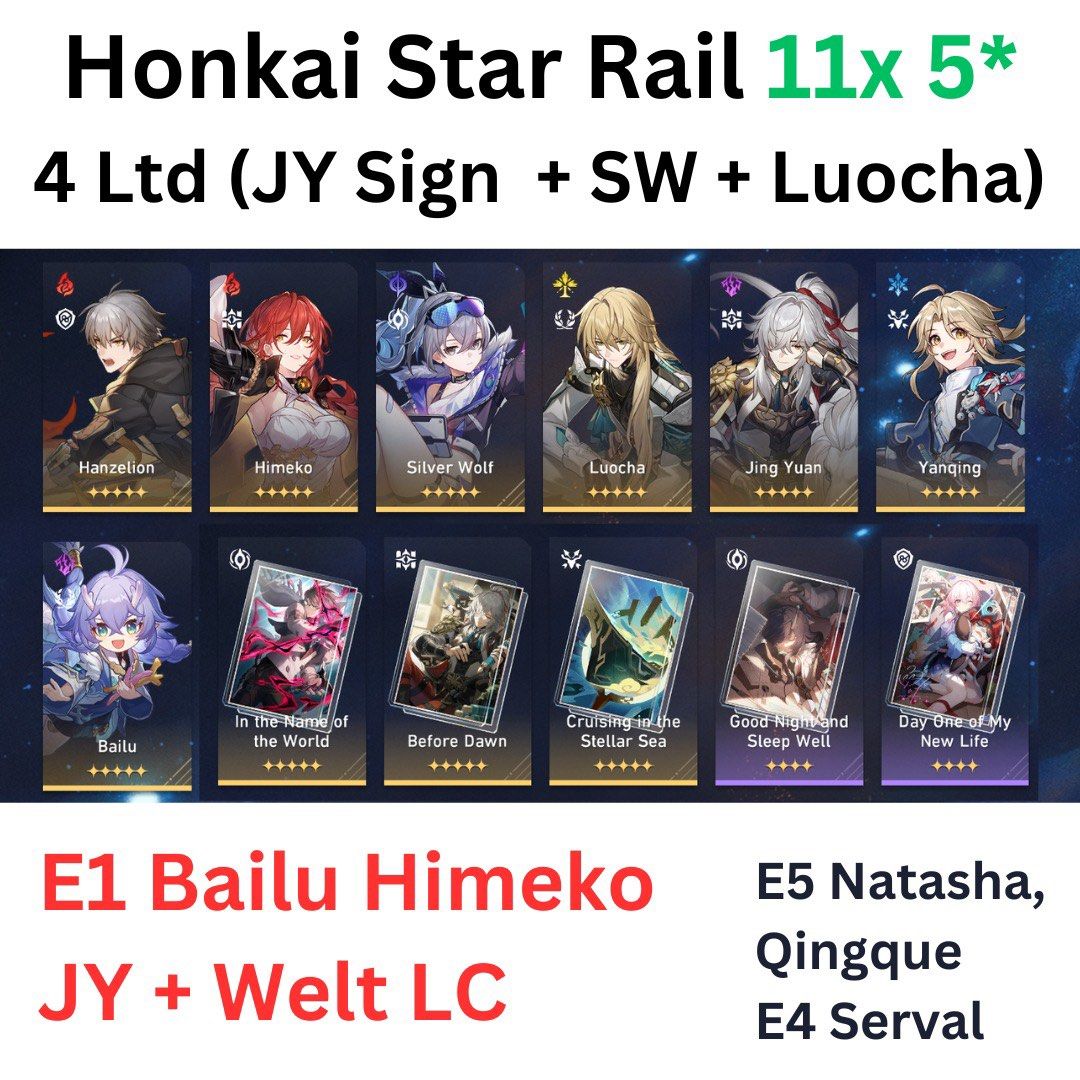 4 Limited JY Sign + SW + Luocha + Yanqing + Himeko E1 + Bailu E1 ...