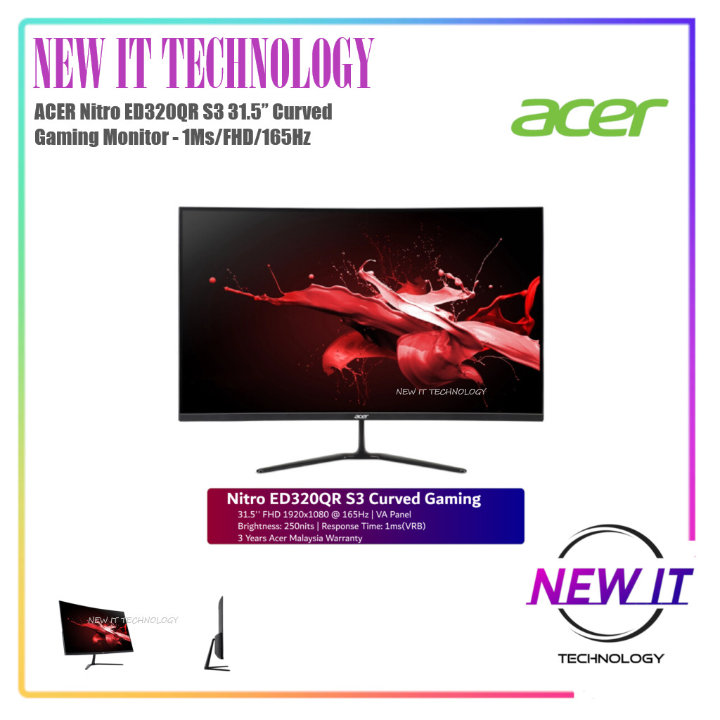 ACER Nitro ED320QR S3 ED320QRS3 31.5” Curved Gaming Monitor 1Ms/FHD ...