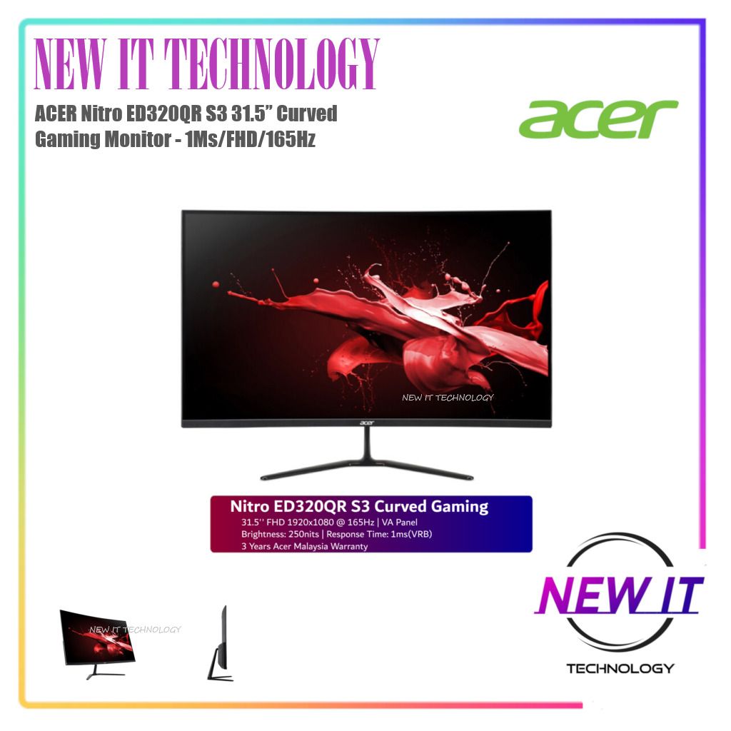 ACER Nitro ED320QR S3 ED320QRS3 31.5” Curved Gaming Monitor 1Ms/FHD ...