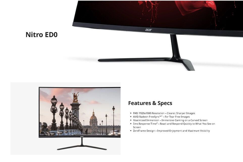 ACER Nitro ED320QR S3 ED320QRS3 31.5” Curved Gaming Monitor 1Ms/FHD ...