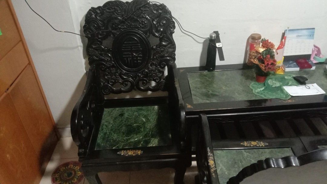 Antique Taiwanese Marble Chair and Table set, Furniture & Home Living ...