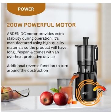 Arden Extra Large Cold Press Slow Juicer, Easy to Clean, Pulp Measuring ...