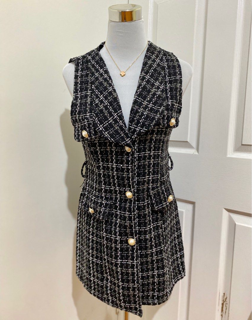 Black Korean Tweed Dress, Women's Fashion, Dresses & Sets, Dresses on ...