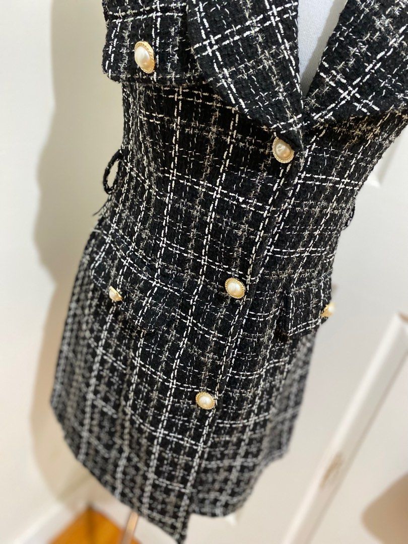 Black Korean Tweed Dress, Women's Fashion, Dresses & Sets, Dresses on ...