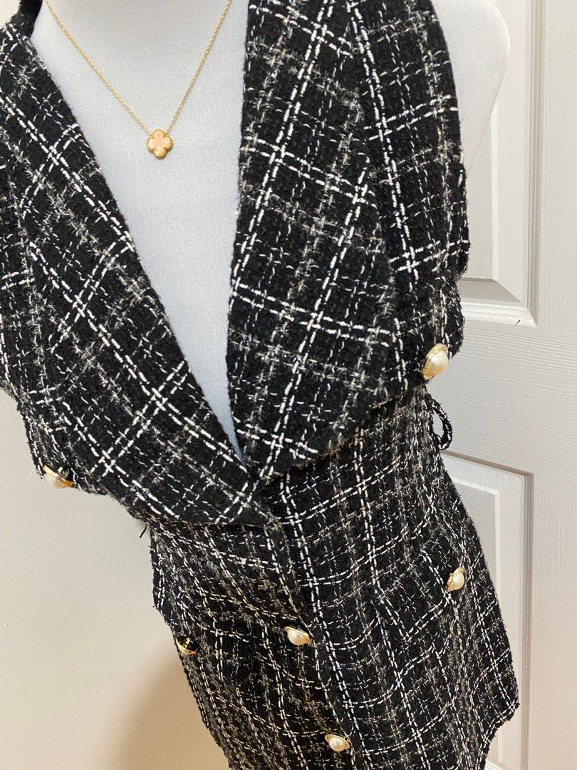 Black Korean Tweed Dress, Women's Fashion, Dresses & Sets, Dresses on ...