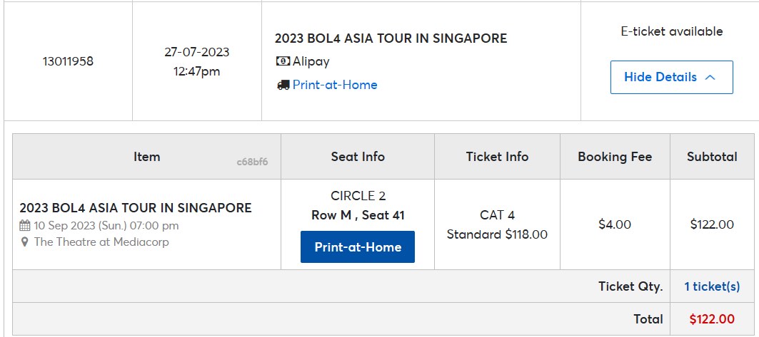 Bol4 Singapore concert Cat4 ticket, Tickets & Vouchers, Event Tickets ...