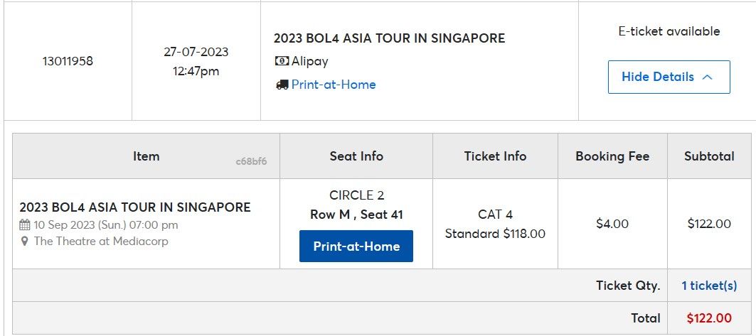 Bol4 Singapore concert Cat4 ticket, Tickets & Vouchers, Event Tickets ...