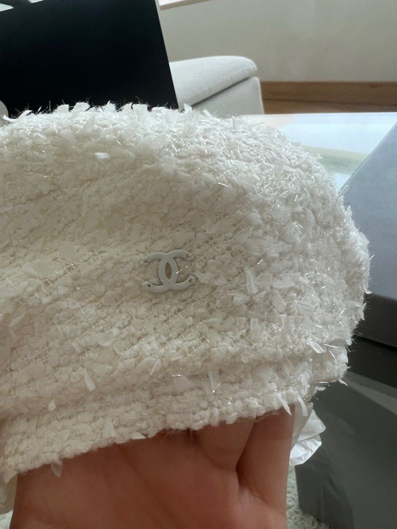 Chanel Beret hat white tweed, Luxury, Accessories on Carousell
