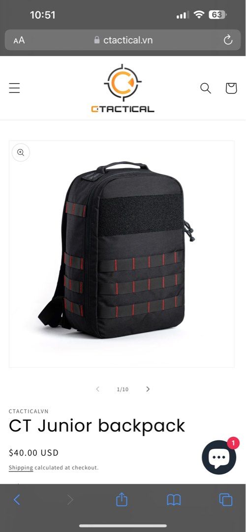 Chuyen Tactical (CT Junior 8L) Backpack - Black/Red Thread, Men's ...