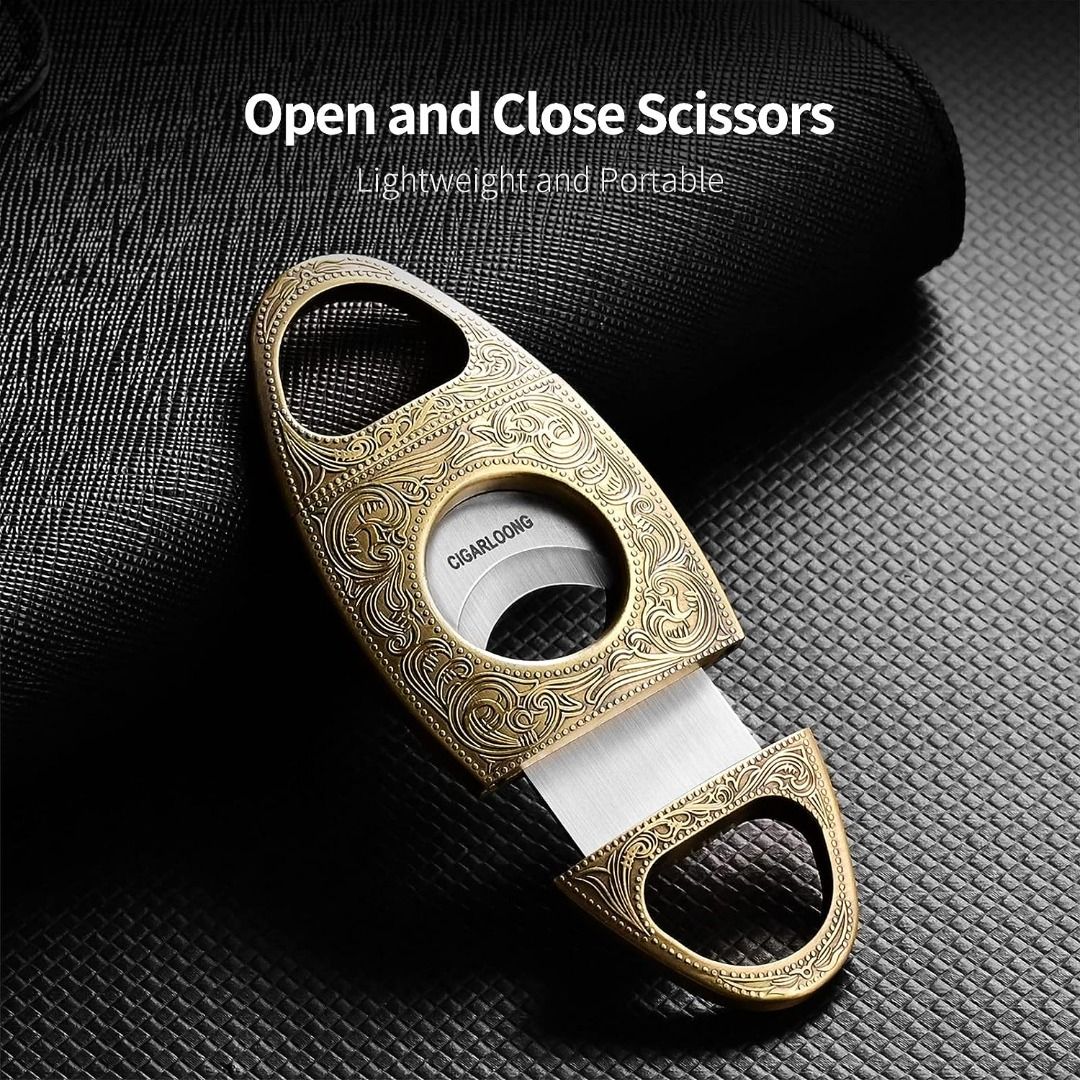 CIGARLOONG Cigar Cutter Stainless Steel Bronze Engraved Double Cut ...