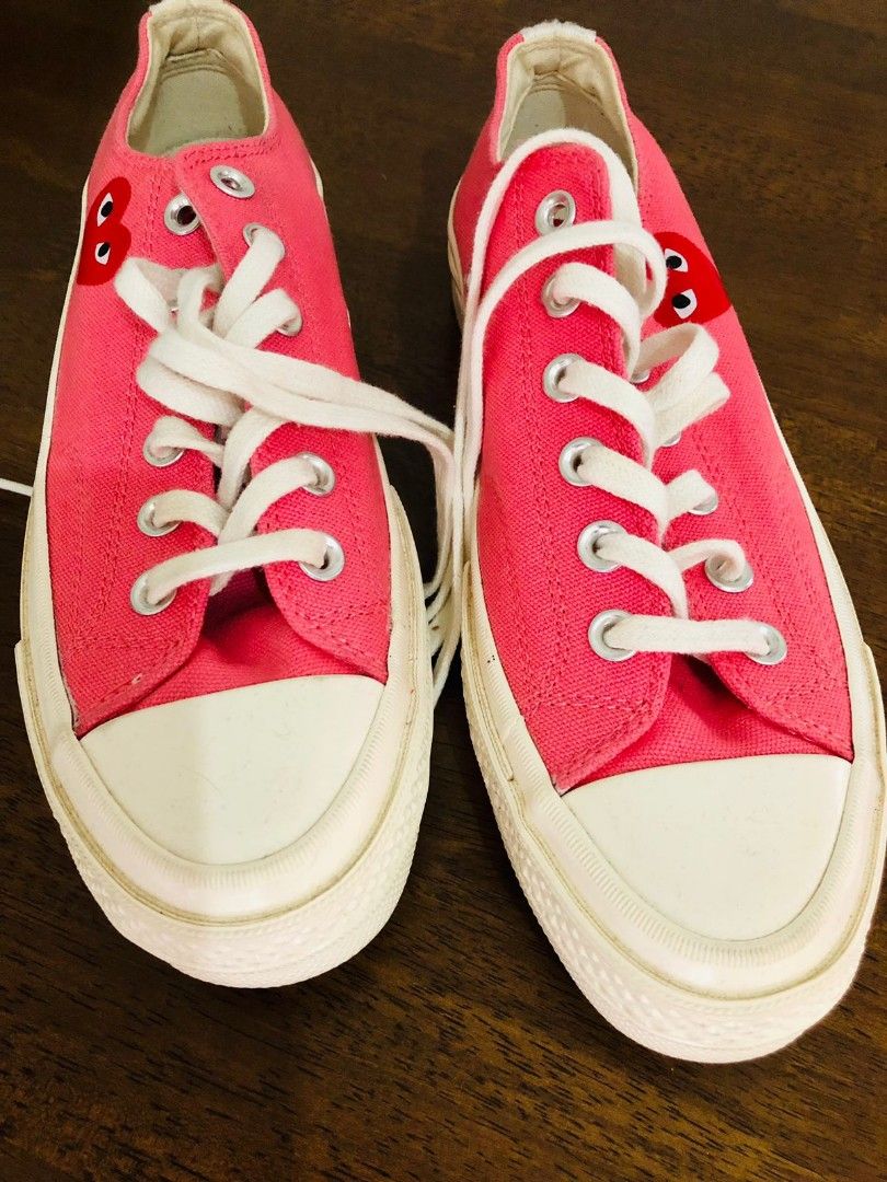 Converse x CDG Play Chuck 70 Low Pink, Fesyen Wanita, Sepatu di Carousell