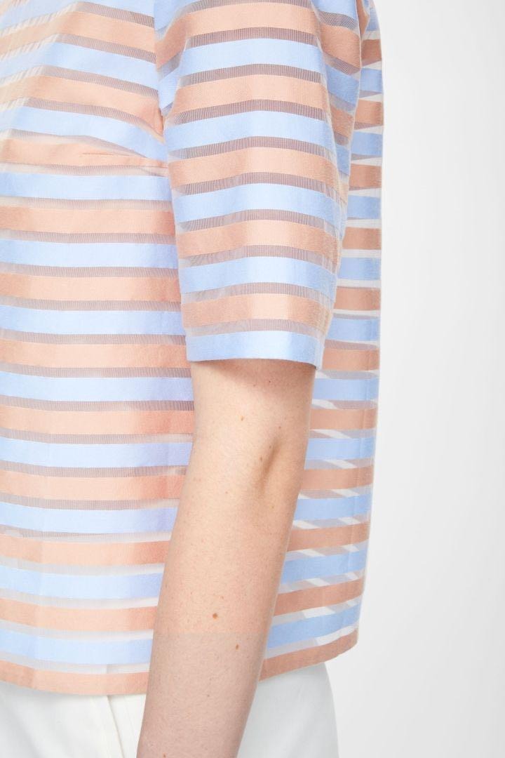 Cos sheer stripe top blue and peach, Women's Fashion, Tops, Blouses on ...