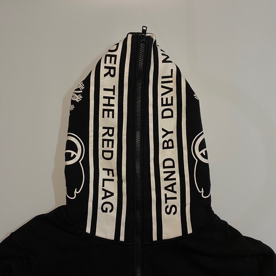 DevilNut Half zip Hoodie, Men's Fashion, Tops & Sets, Hoodies on Carousell