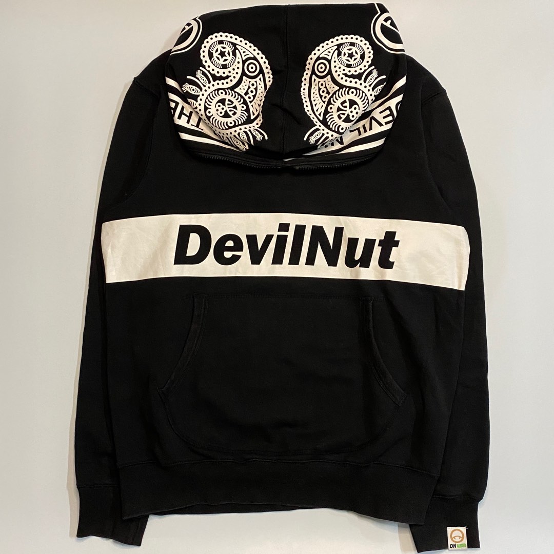 DevilNut Half zip Hoodie, Men's Fashion, Tops & Sets, Hoodies on Carousell