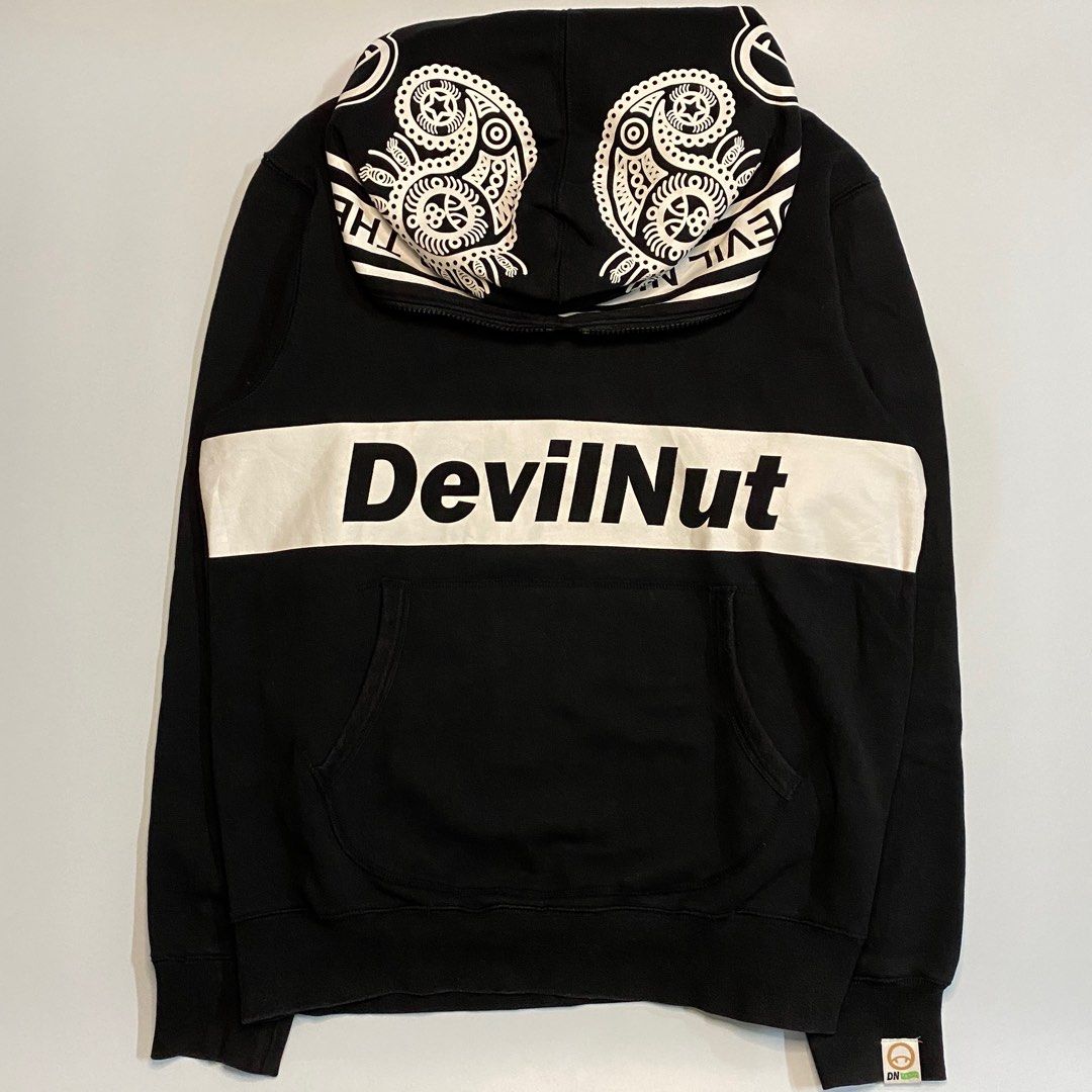 DevilNut Half zip Hoodie, Men's Fashion, Tops & Sets, Hoodies on Carousell