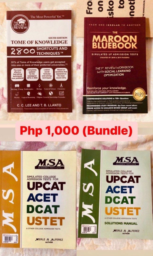UPCAT, ACET, DCAT, USTET Reviewer (MSA, Maroon Bluebook, & TOK ...