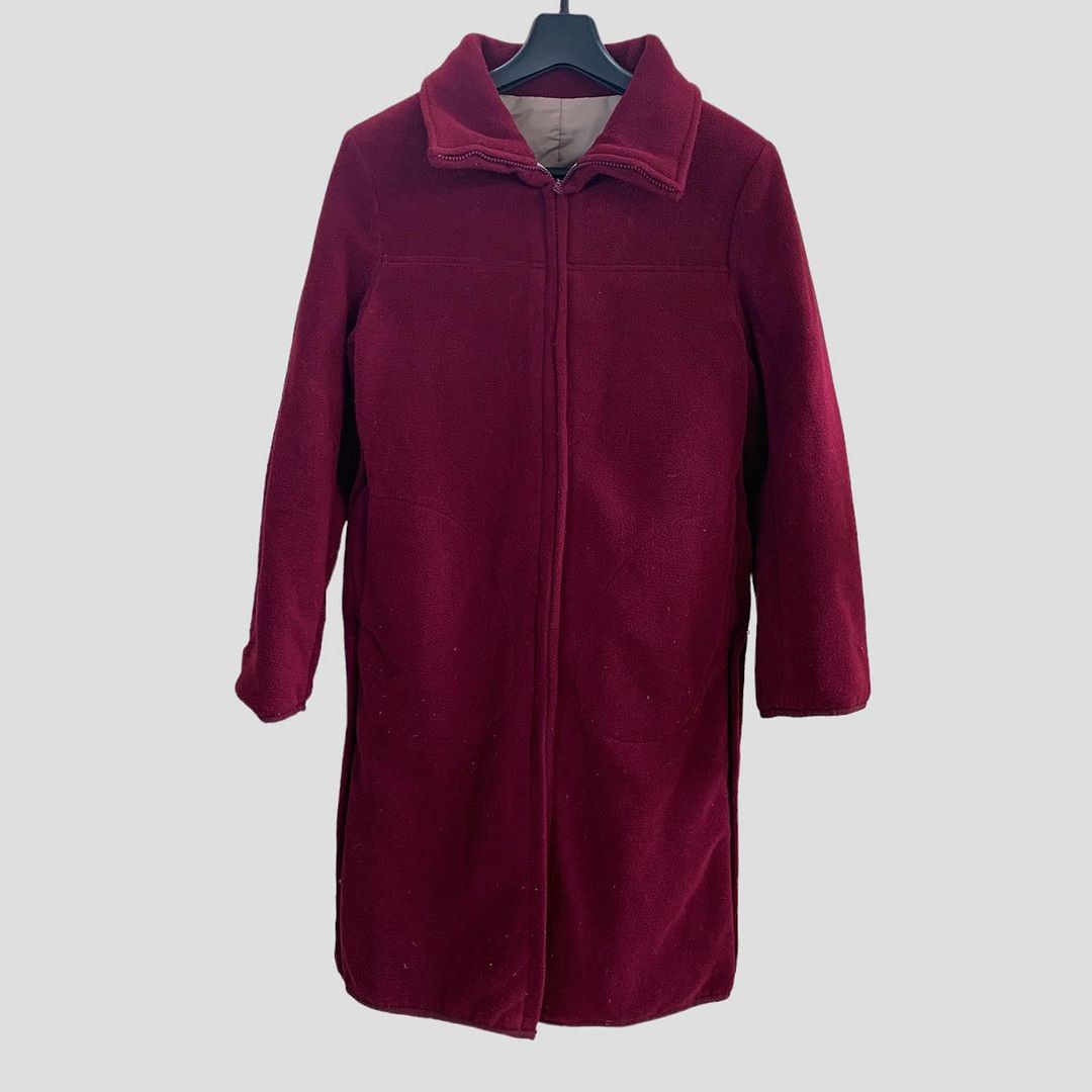 Fleece Reversible Maroon Long Coat Jacket, Women's Fashion, Coats ...
