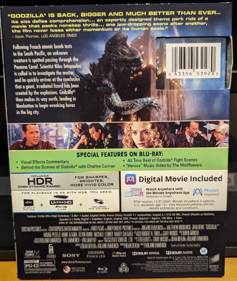Godzilla (1998) 4K UHD/BR with HTF/OOP slipcover, Hobbies & Toys, Music ...