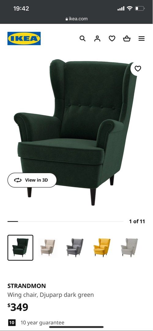 IKEA Strandmon Wing Chair Dark Green Free Seat Cover, Furniture & Home ...