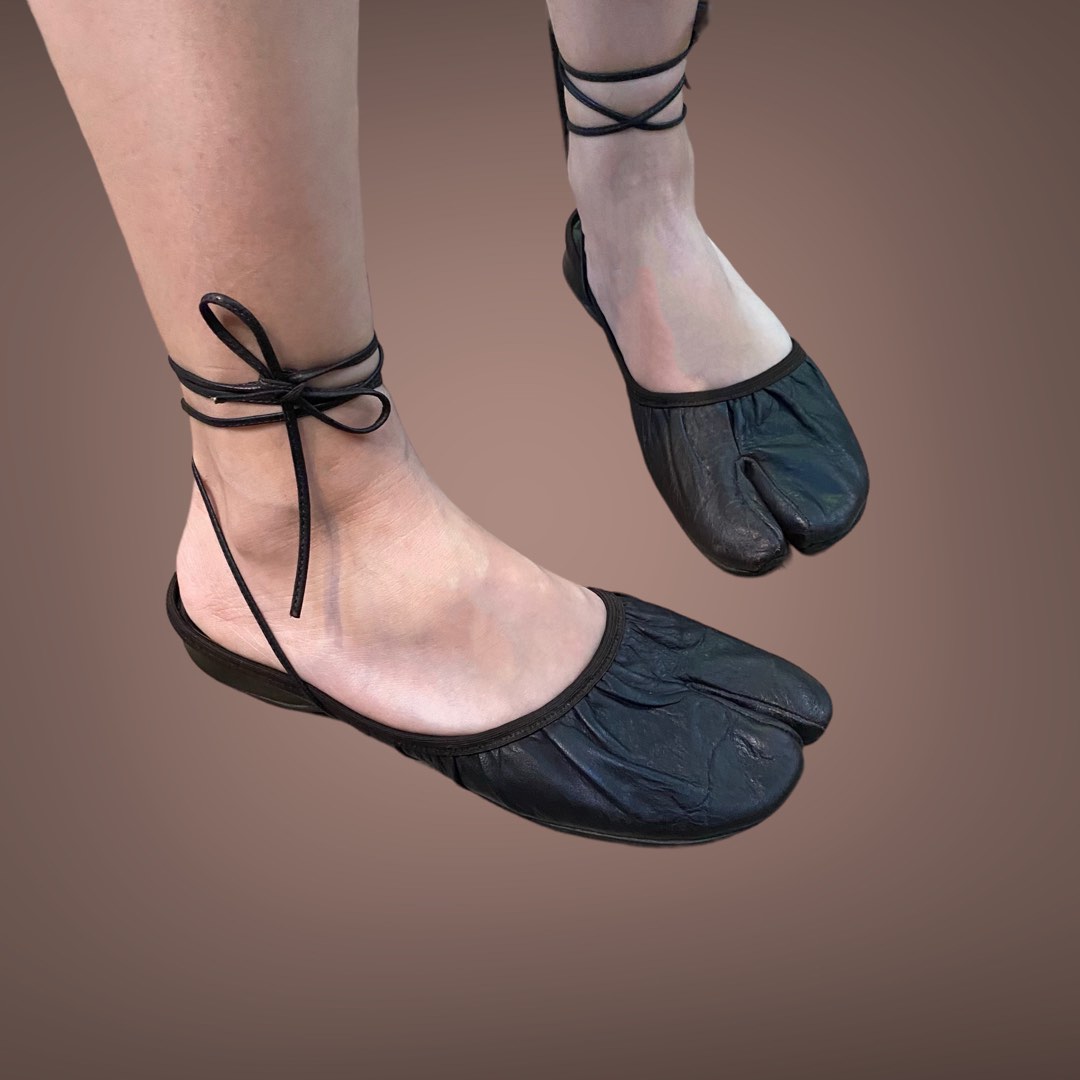 Ixos leather tabi toe split toe lace-up slip on sandals in dark brown ...