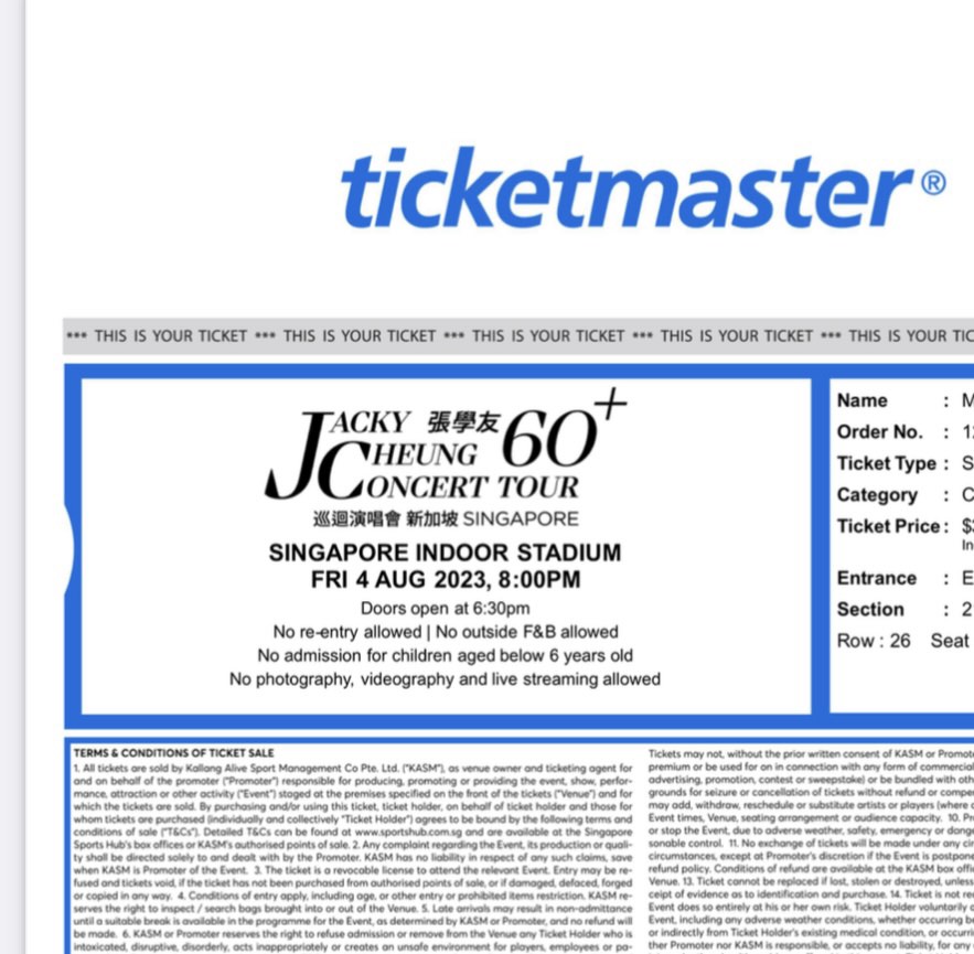Jacky Cheung Concert Ticket, Tickets & Vouchers, Event Tickets on Carousell
