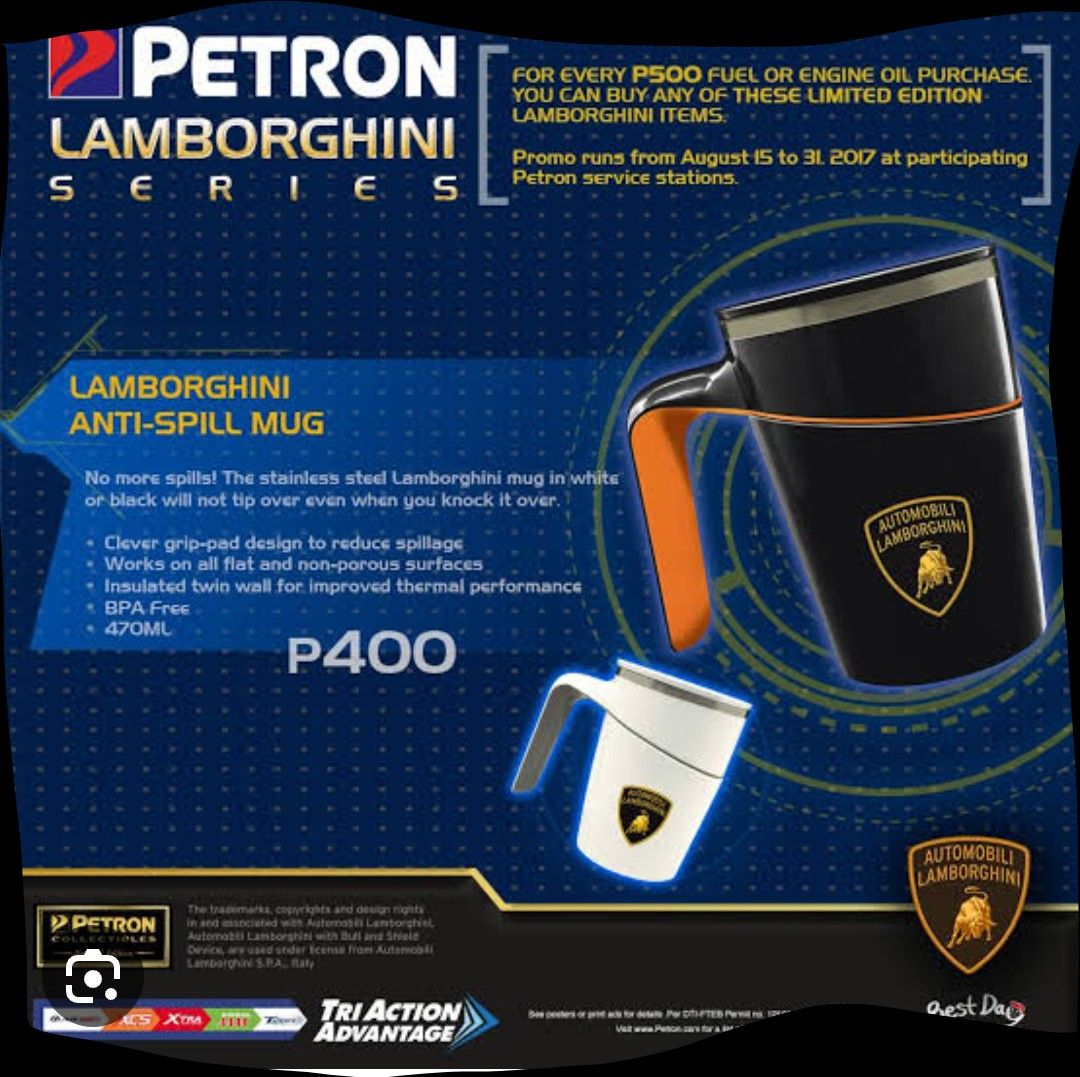 Lamborghini x Petron anti spill suction mug, Furniture & Home Living ...